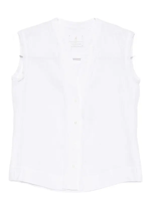 TRAME AUREE Linen Sleeveless Blouse - White