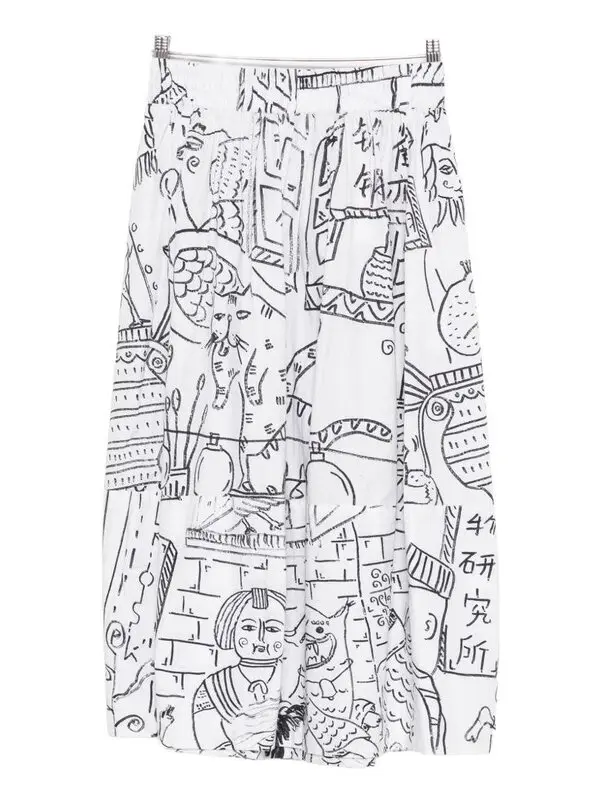 TALKING WALLS Printed Cotton Midi Skirt - White