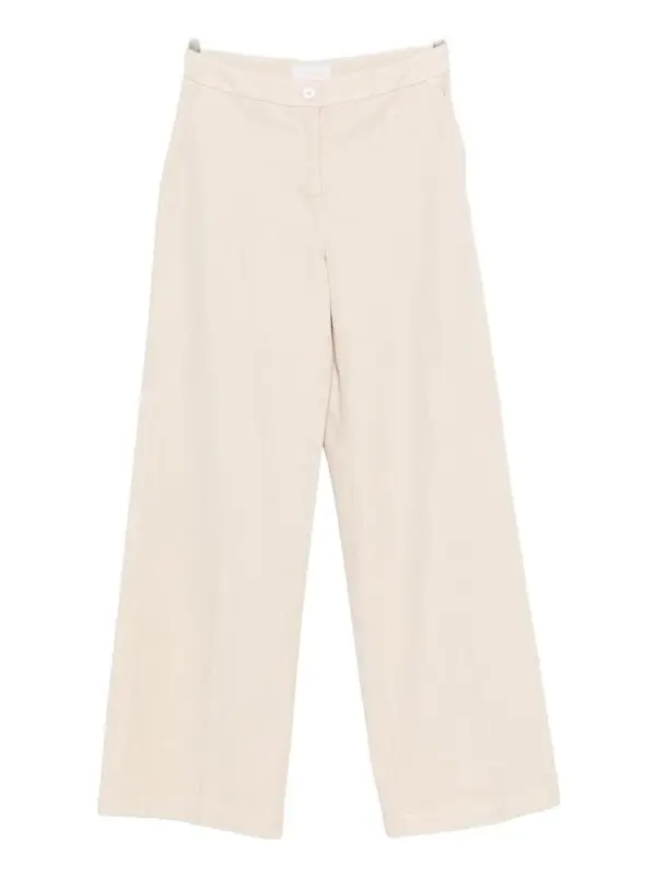 VIA MASINI 80 Cotton Wide-leg Trousers - Beige