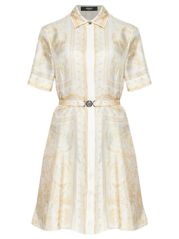 Versace Barocco Print Silk Shirtdress - Gold