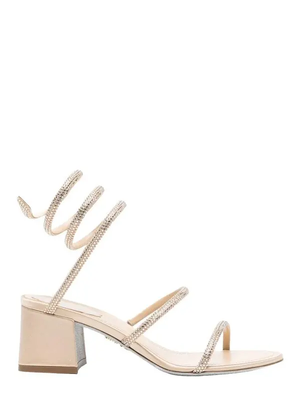 Rene Caovilla Cleo Satin Heeled Sandals - Beige