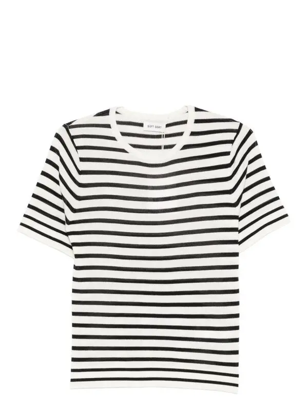 Soft Goat Striped Silk And Cashmere T-shirt - White
