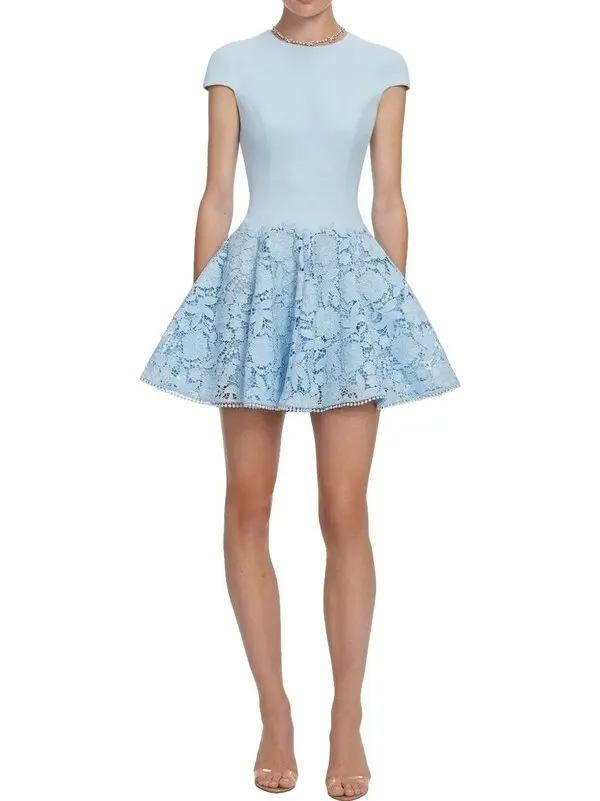 SELF-PORTRAIT Lace Skirt Mini Dress - Sky Blue
