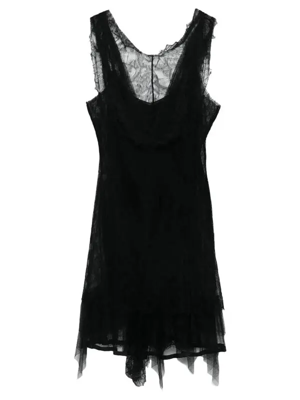 Alberta Ferretti Lace Ruffled Mini Dress - Black