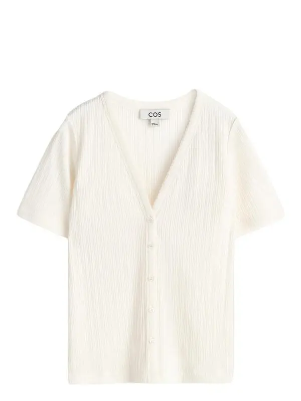 Cos Pointelle-knit Short-sleeved Cardigan - White