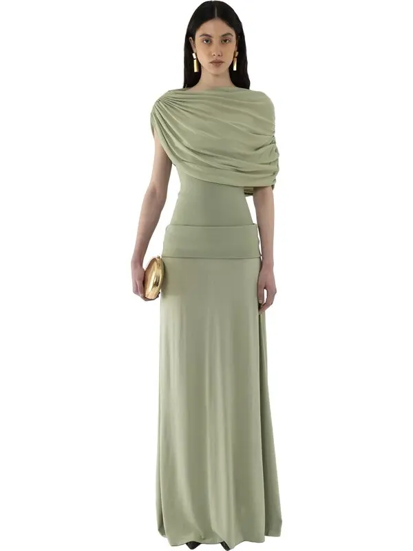 Arakii Mela Knitted Maxi Dress With Scarf Poncho - Light Green