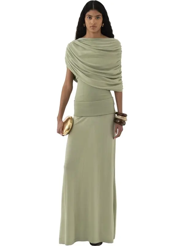 Arakii Mela Knitted Maxi Dress With Scarf Poncho - Light Green