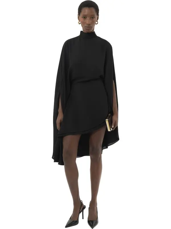 Arakii Poncho Turtleneck Dress - Black