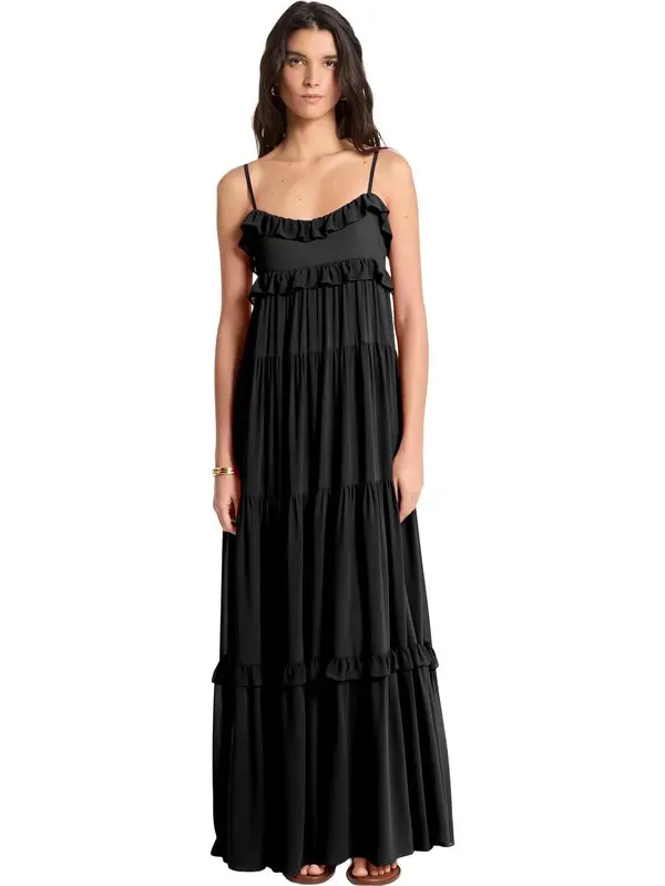 Michael Kors Ruffled Georgette Tiered Maxi Dress - Black