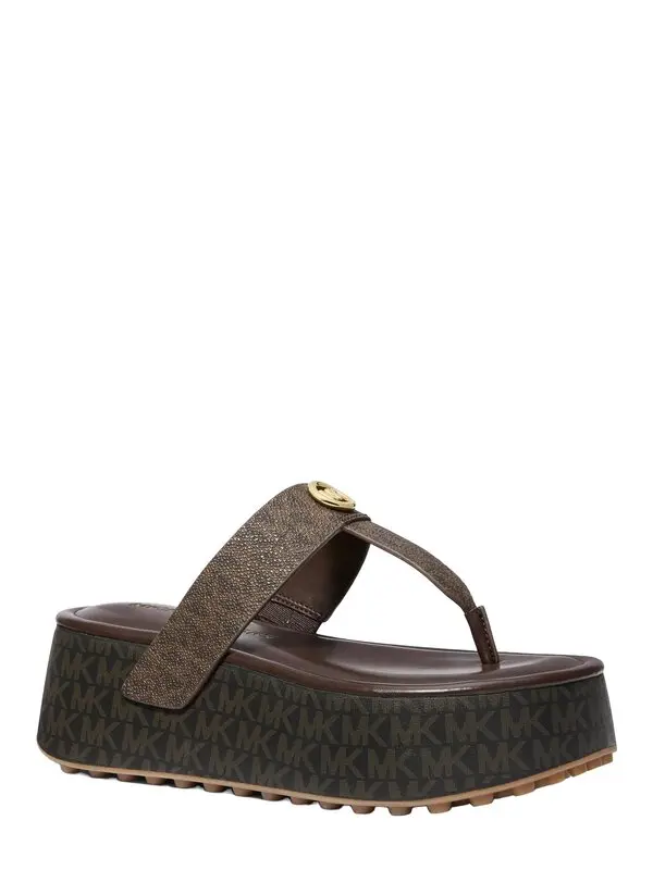 Michael Kors Koya Signature Logo Platform Flip Flop In Size By - Brown