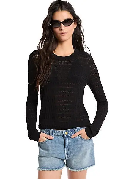 Michael Kors Pointelle Stretch Knit Sweater - Black