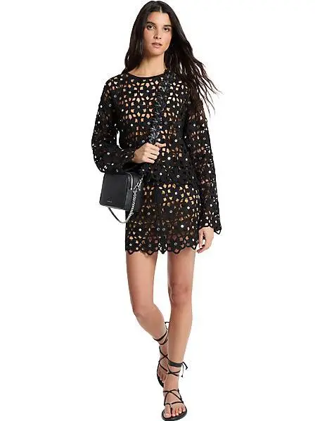 Michael Kors Mirror-embellished Floral Crochet Mini Skirt - Black