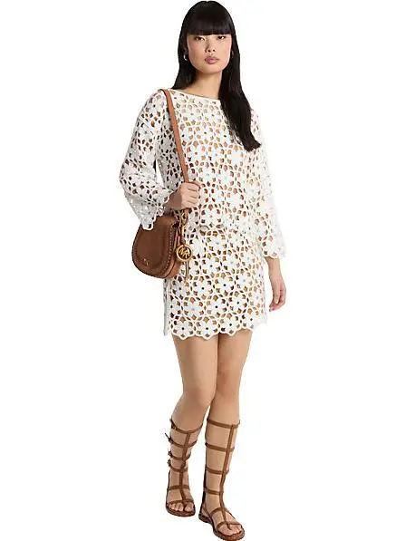Michael Kors Mirror-embellished Floral Crochet Mini Skirt - White