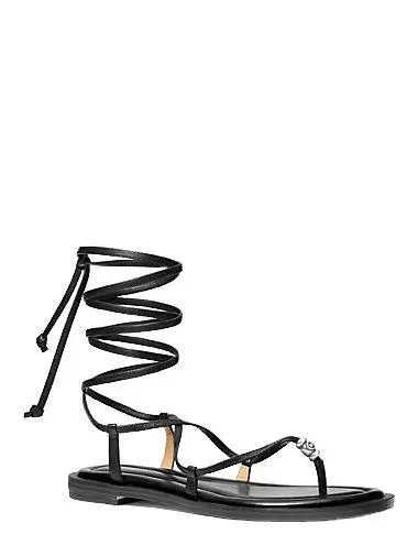 Michael Kors Khloe Embellished Leather Lace-up Sandal - Black