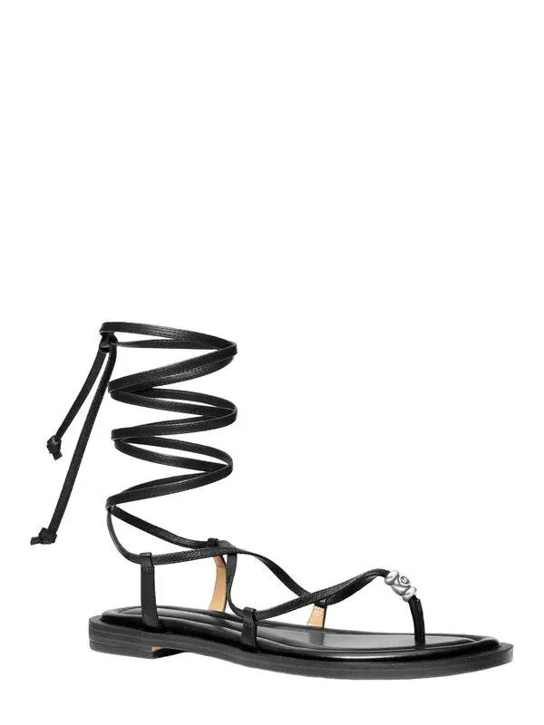 Michael Kors Khloe Embellished Leather Lace-up Sandal - Black