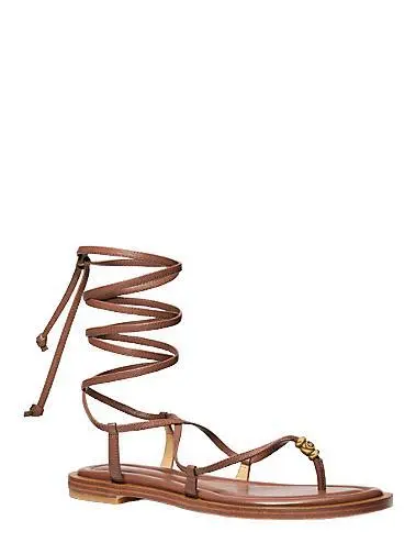 Michael Kors Khloe Embellished Leather Lace-up Sandal - Brown