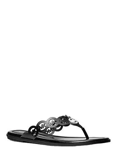 Michael Kors Janie Perforated Logo Leather Sandal - Black