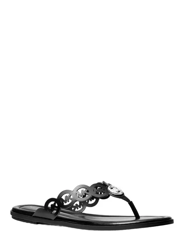 Michael Kors Janie Perforated Logo Leather Sandal - Black
