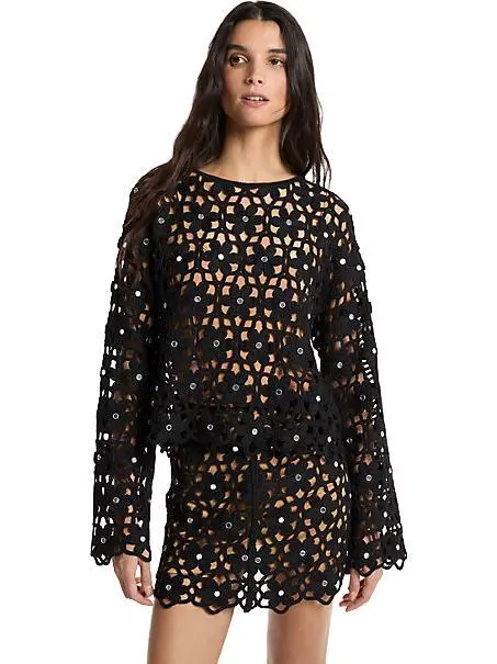 Michael Kors Mirror-embellished Floral Crochet Top - Black