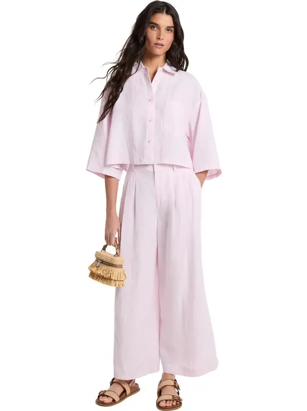 Michael Kors Pleated Linen Wide Leg Pants - Pink