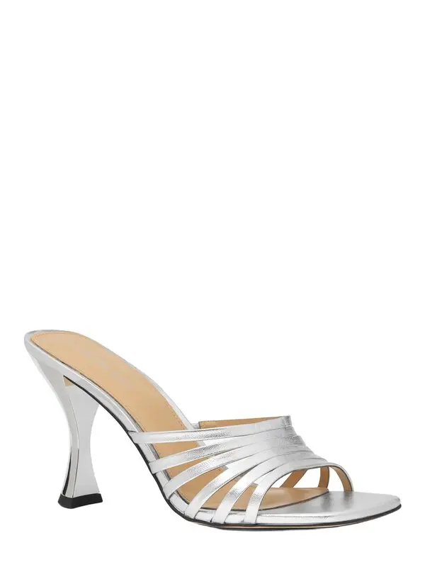 Michael Kors Haisley Metallic Leather Strappy Heeled Sandals - Silver