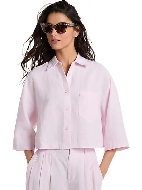 Michael Kors Linen Cropped Shirt - Pink