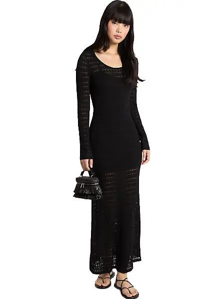 Michael Kors Pointelle Stretch Knit Maxi Dress - Black