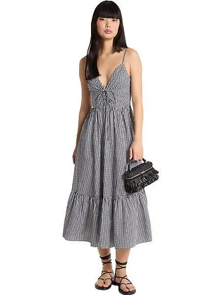 Michael Kors Gingham Cotton Midi Dress - Black