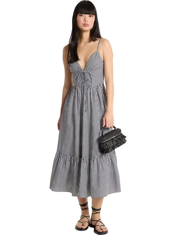 Michael Kors Gingham Cotton Midi Dress - Black
