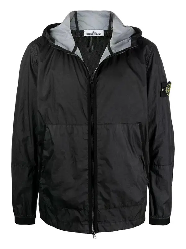 Stone Island Logo-patch Zip-up Windbreaker - Black