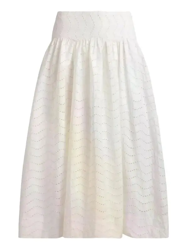Polo Ralph Lauren Eyelet Shirred Midi Skirt - White