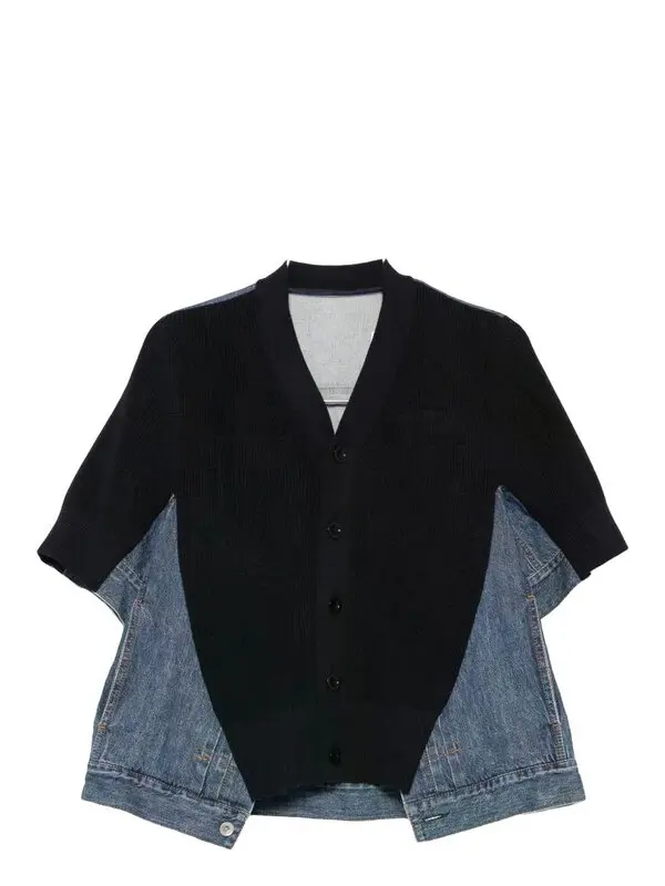 Sacai Panelled Denim-knit Cardigan - Blue
