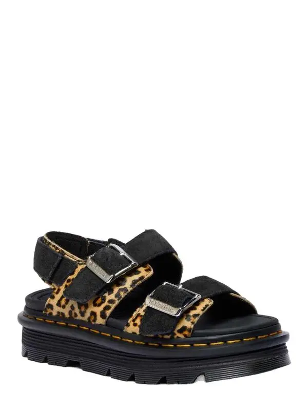 Dr. Martens Zebzag Leopard Hair-on Leather Sandals - Tan