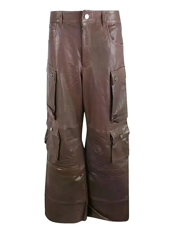 FERMAS Leather Cargo Pants - Brown
