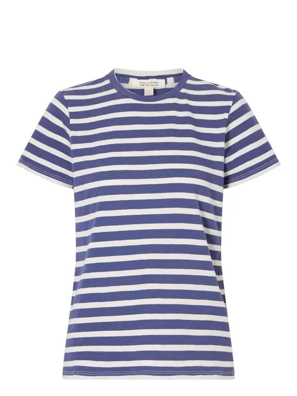 NILI LOTAN Lana Striped Cotton T-shirt - Blue