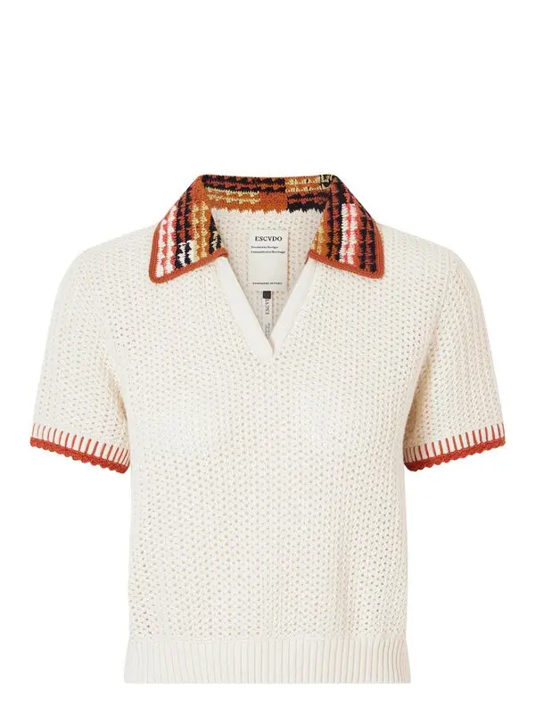 Escvdo Lauri Crocheted Cotton Polo Shirt - Neutrals