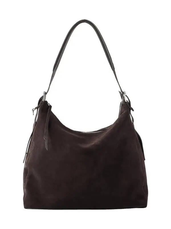 LEMAIRE Belted Hobo Suede Shoulder Bag - Brown