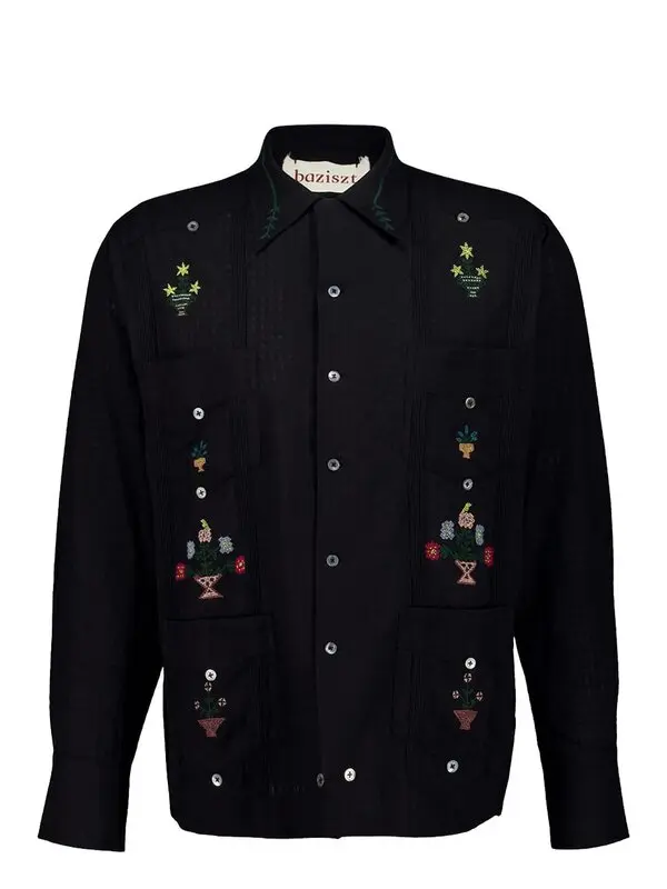BAZISZT Navy Byrsa Embroidered Shirt - Blue