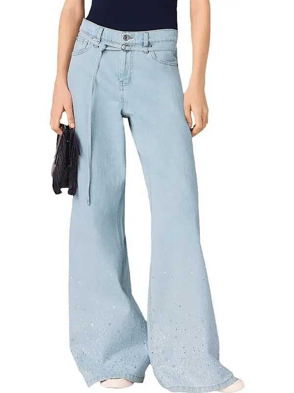 Maje High-rise Wide-leg Rhinestone Jeans - Blue Sky