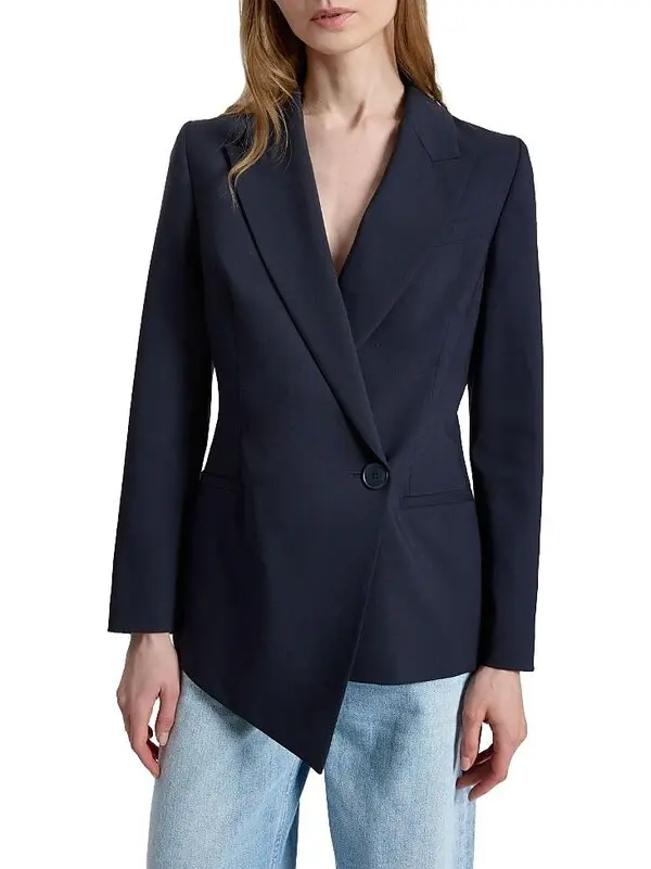 Santorelli Mara Asymmetrical Blazer In Virgin Wool Stretch - Midnight