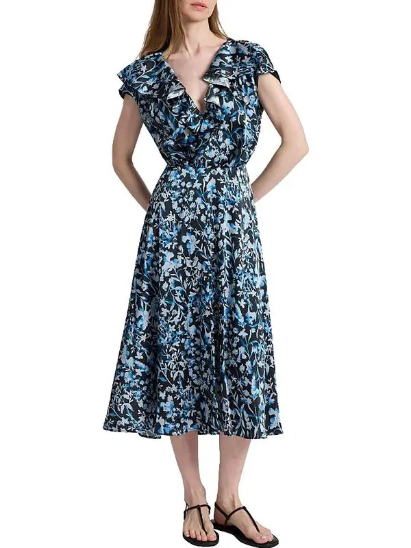 Santorelli Mandy Faux-wrap Cap Sleeve Midi Floral Dress - Midnight