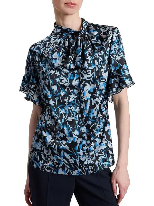 Santorelli Athena Floral Blouse With Flutter Sleeves - Midnight
