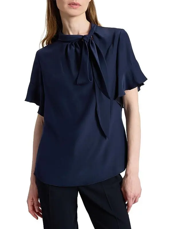 Santorelli Athena Silk Blouse With Flutter Sleeves - Midnight
