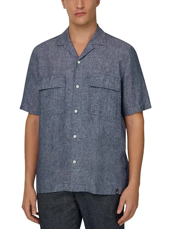 Boggi Milano Camp Collar Linen Denim Shirt - Medium Blue