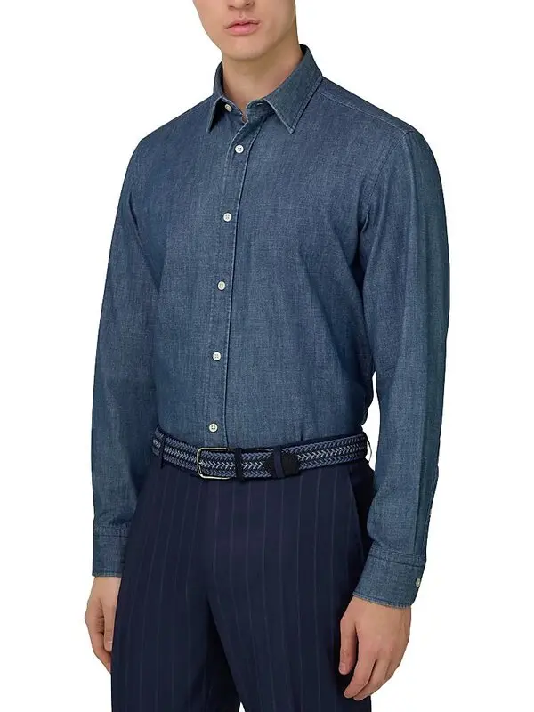 Boggi Milano Regular Fit Cotton Denim Shirt - Medium Blue