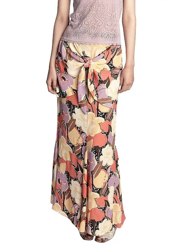 Anna Sui Desert Bloom Crepe Maxi Skirt - Sunset Multi
