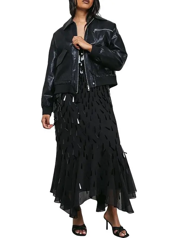 WAREHOUSE Faux Leather Distressed Bomber Jacket - Black