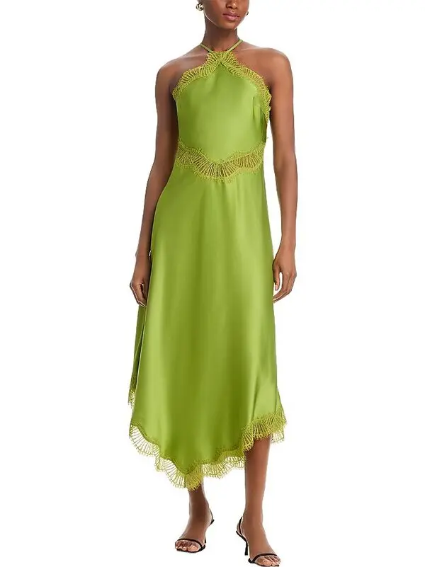 A.L.C. Lucia Halter Neck Lace Trim Dress - Peridot Green