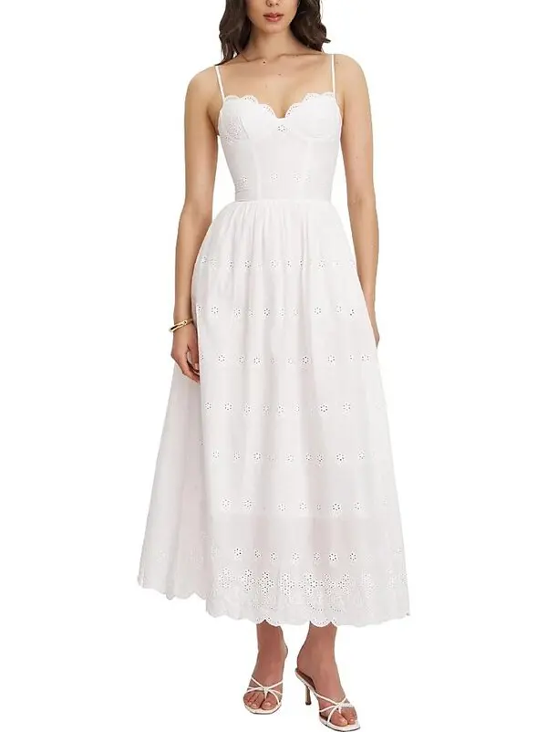 MISS CIRCLE Oberon Cotton Eyelet Maxi Dress - White