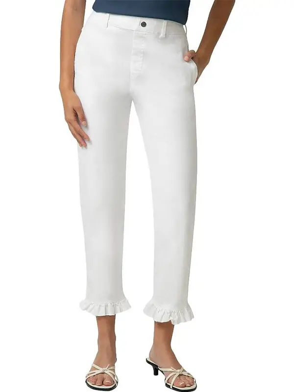 Hue Ruffled Denim Skimmer Pants - White